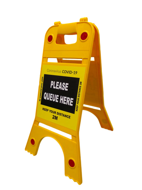 A-Frame Please Queue Here Floor Safety Sign | Pittman