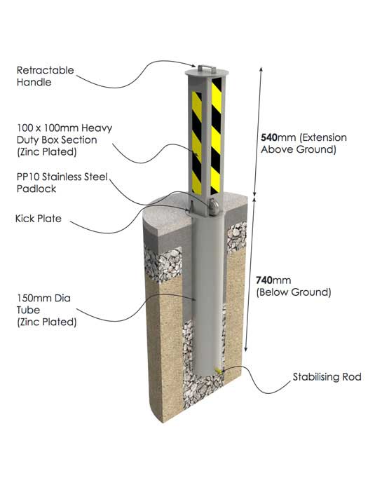 BudgetBollard Anti Ram-Raid Retractable Security Post | Pittman